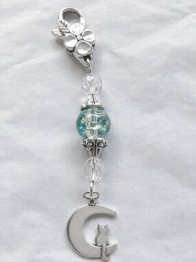Handmade | Accessories | Aqua Beaded Bag Charm With A Moon Charm And ...